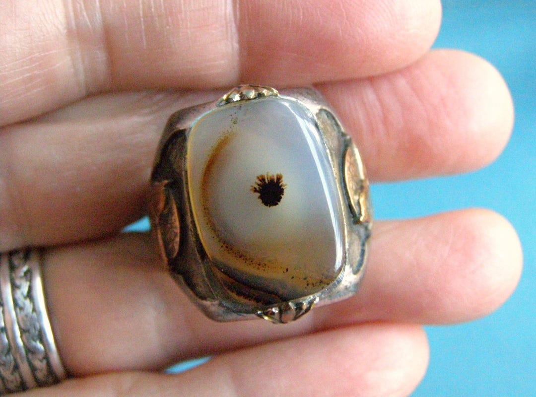 Vintage Art Deco Sterling 10k Gold Montana Agate Ring Ostby Barton Moss Agate Size 11 Ring ...