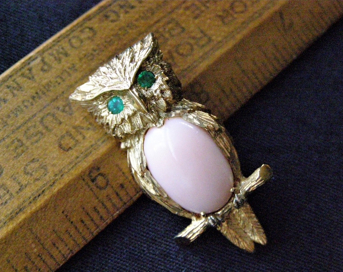 Vintage 18k Gold Van Cleef & Arpels Emerald Angel Skin Coral Owl Brooch ...