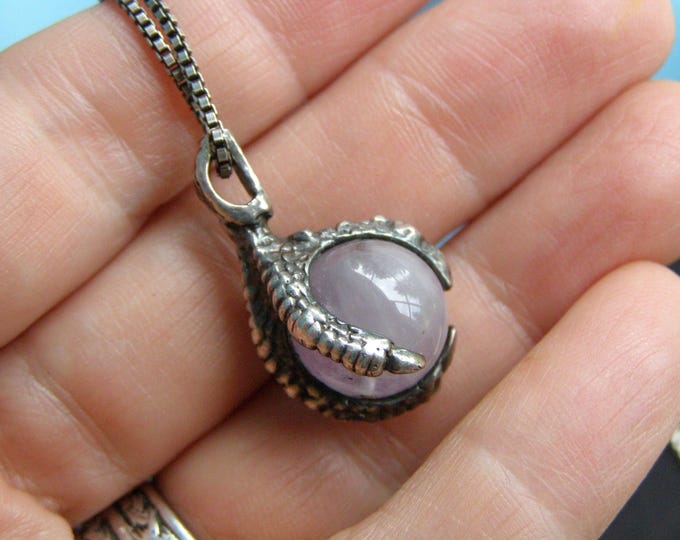 Vintage Sterling Rose Quartz Eagle Claw Talon Pendant Necklace Gothic ...