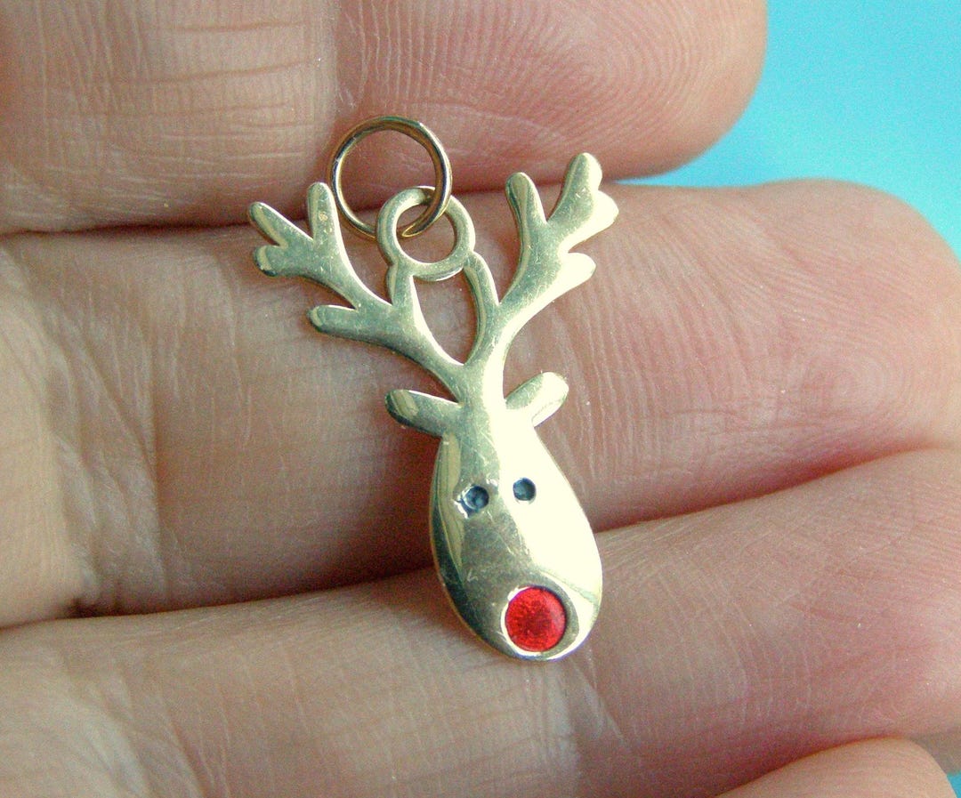 Vintage 14k Gold Enamel Reindeer Pendant Signed Solid 14k Yellow Gold ...