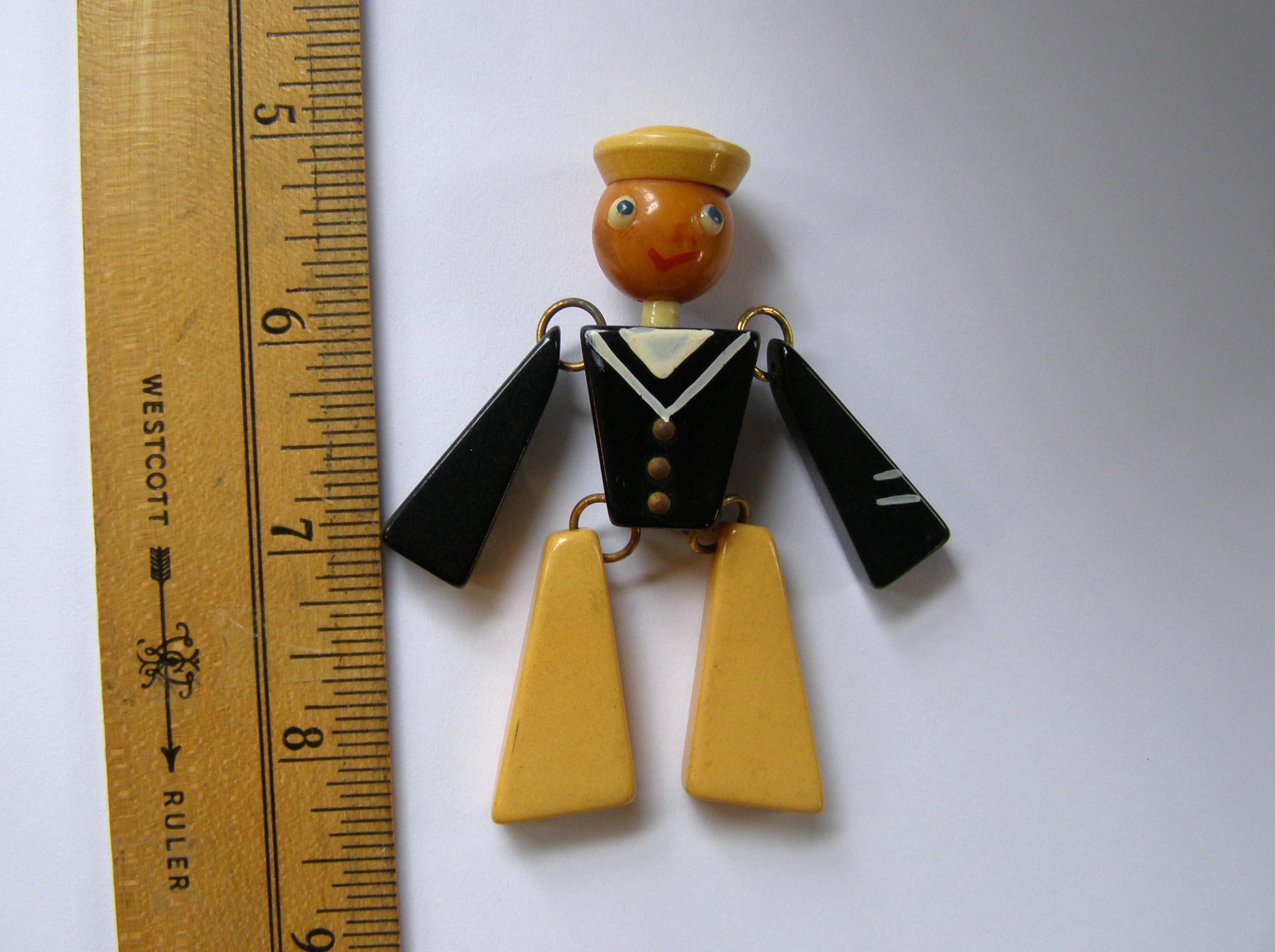 Vintage Bakelite Sailor Articulated Pin Brooch, Rare Navy Sailor, 1940s ...