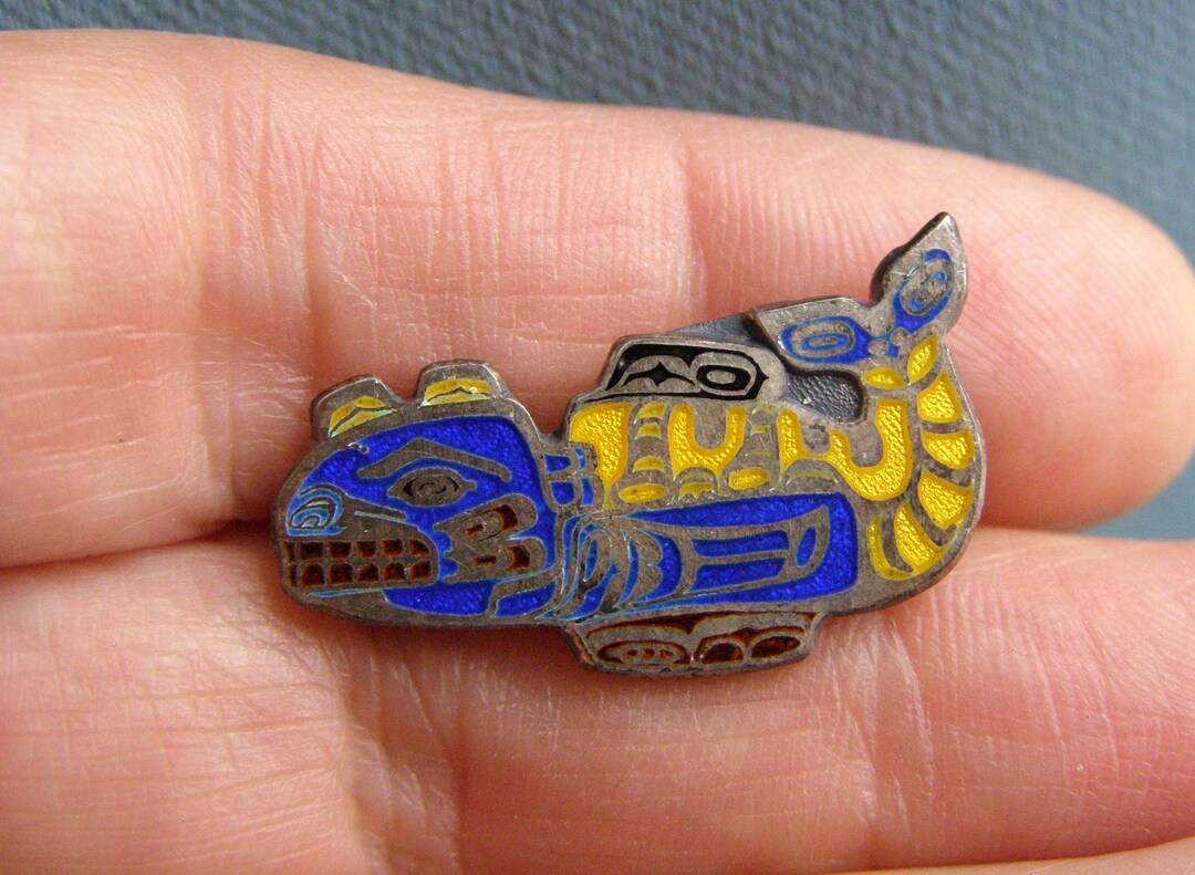 Vintage Haida Sterling Northwest Coast Enamel Orca Whale Pin Sterling ...