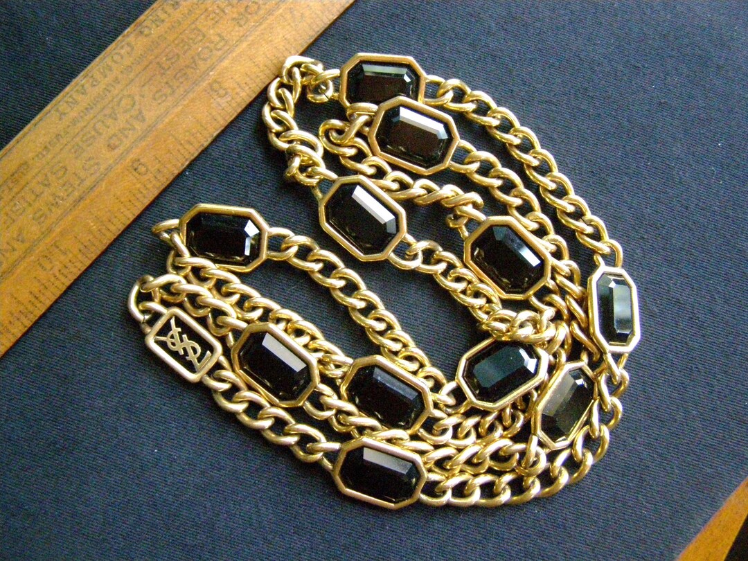 Vintage Yves Saint Laurent Brown Glass Gold Plated YSL Gold Chain ...