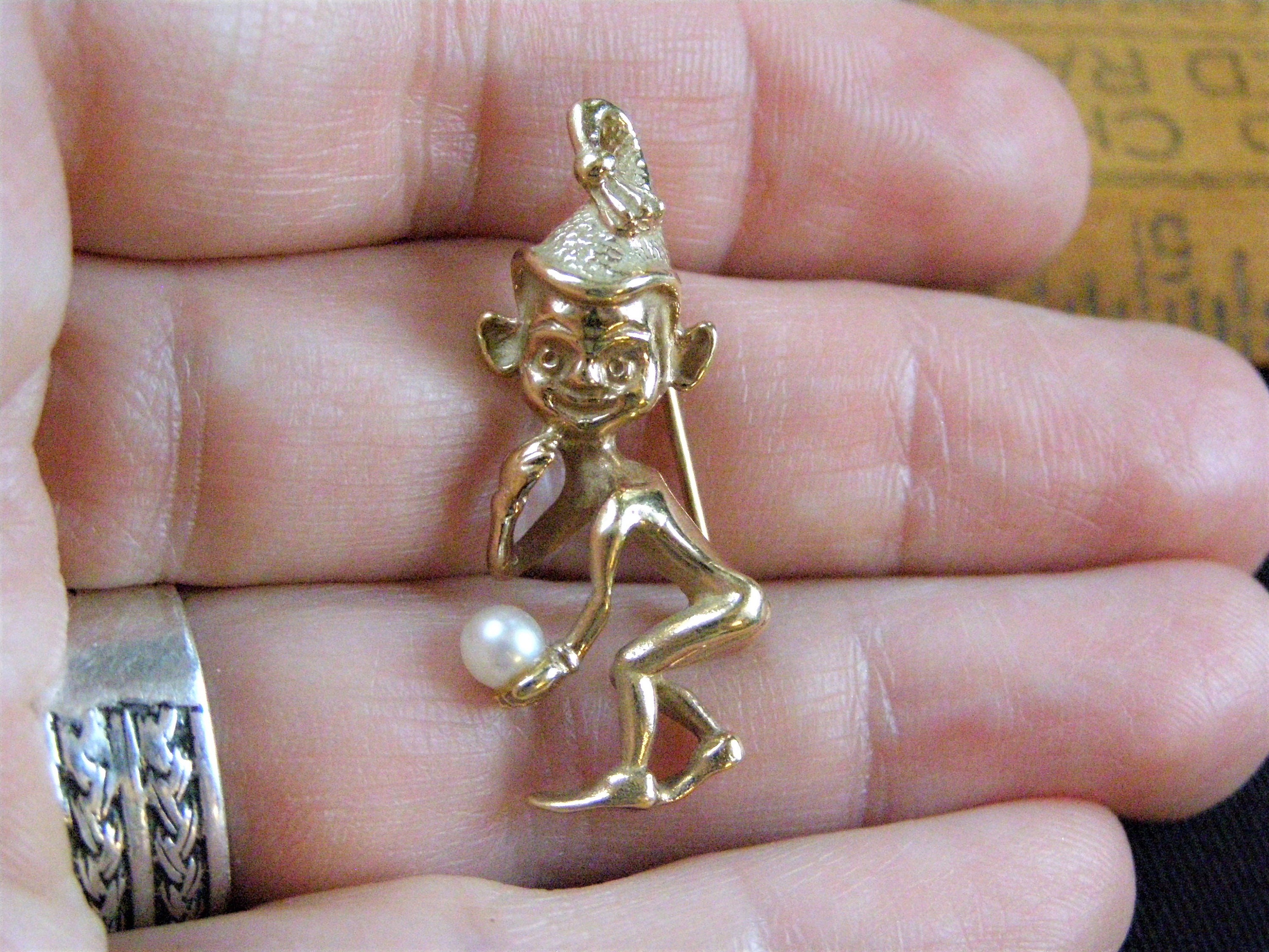 Vintage 14k gold 1960s pixie elf pin brooch solid 14k yellow | Etsy