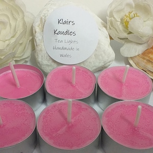 PINK TEA LIGHTS Pack of 6 Unscented Tea Lights, Natural Soy Wax ...
