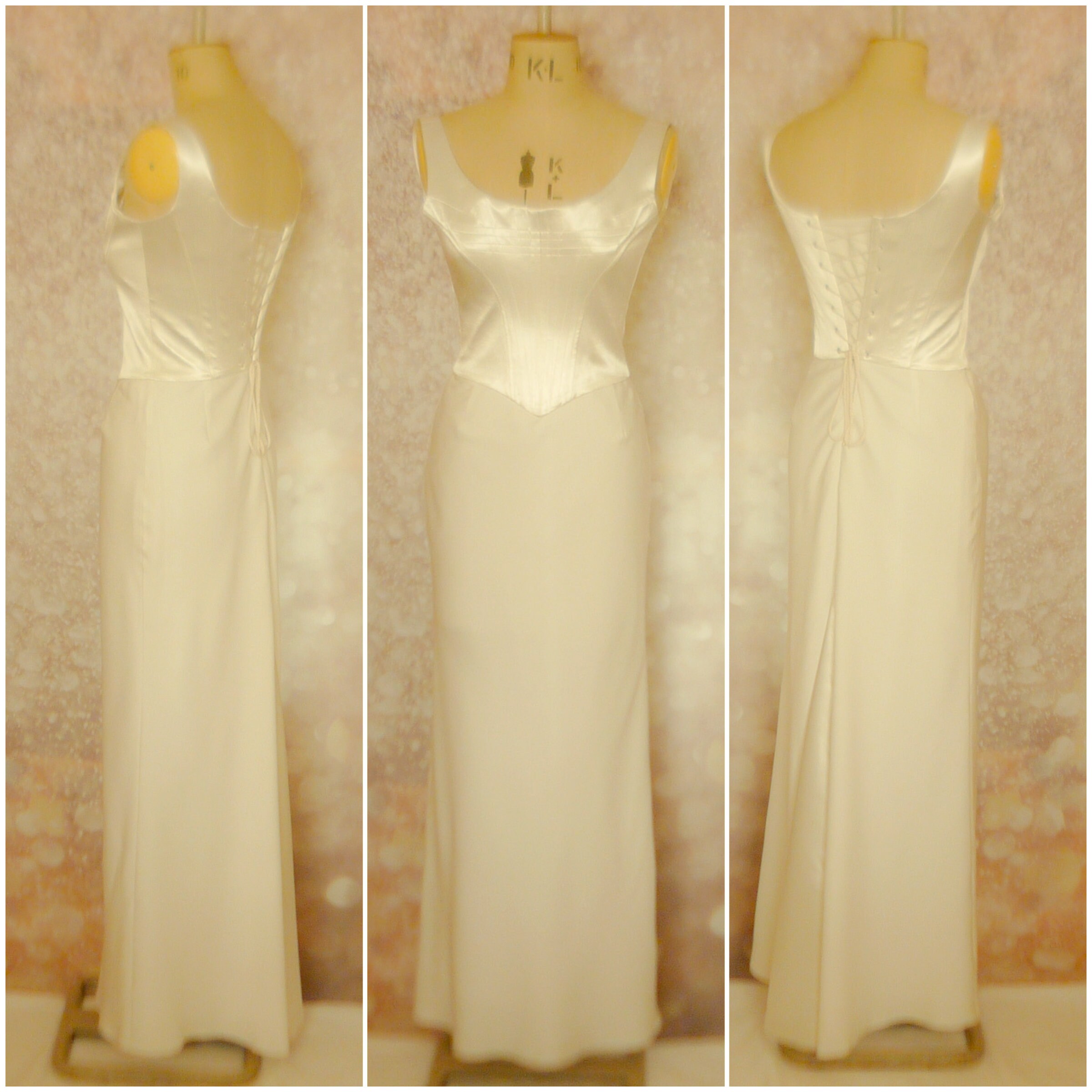 Petit Vintage Designer Long Ivory Flat Corset Basque Dress L Uk 14 US ...