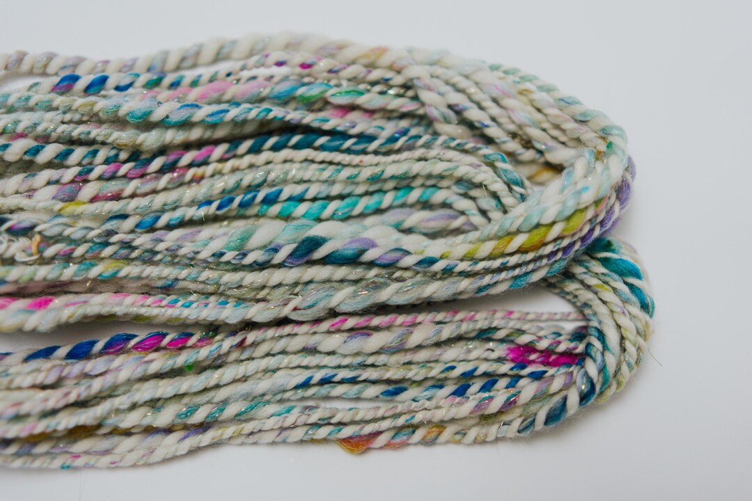 2-ply Sparkly Wool Art Yarn - White, Blue, Rainbow - 22.5 Yards, 2 Oz ...