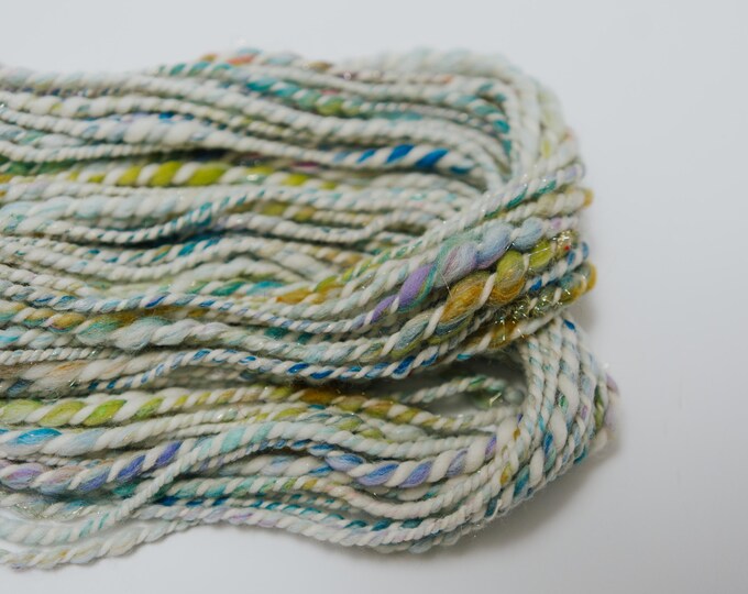 2-ply Sparkly Wool Art Yarn - White, Blue, Rainbow - 31.5 Yards, 2.9 Oz ...