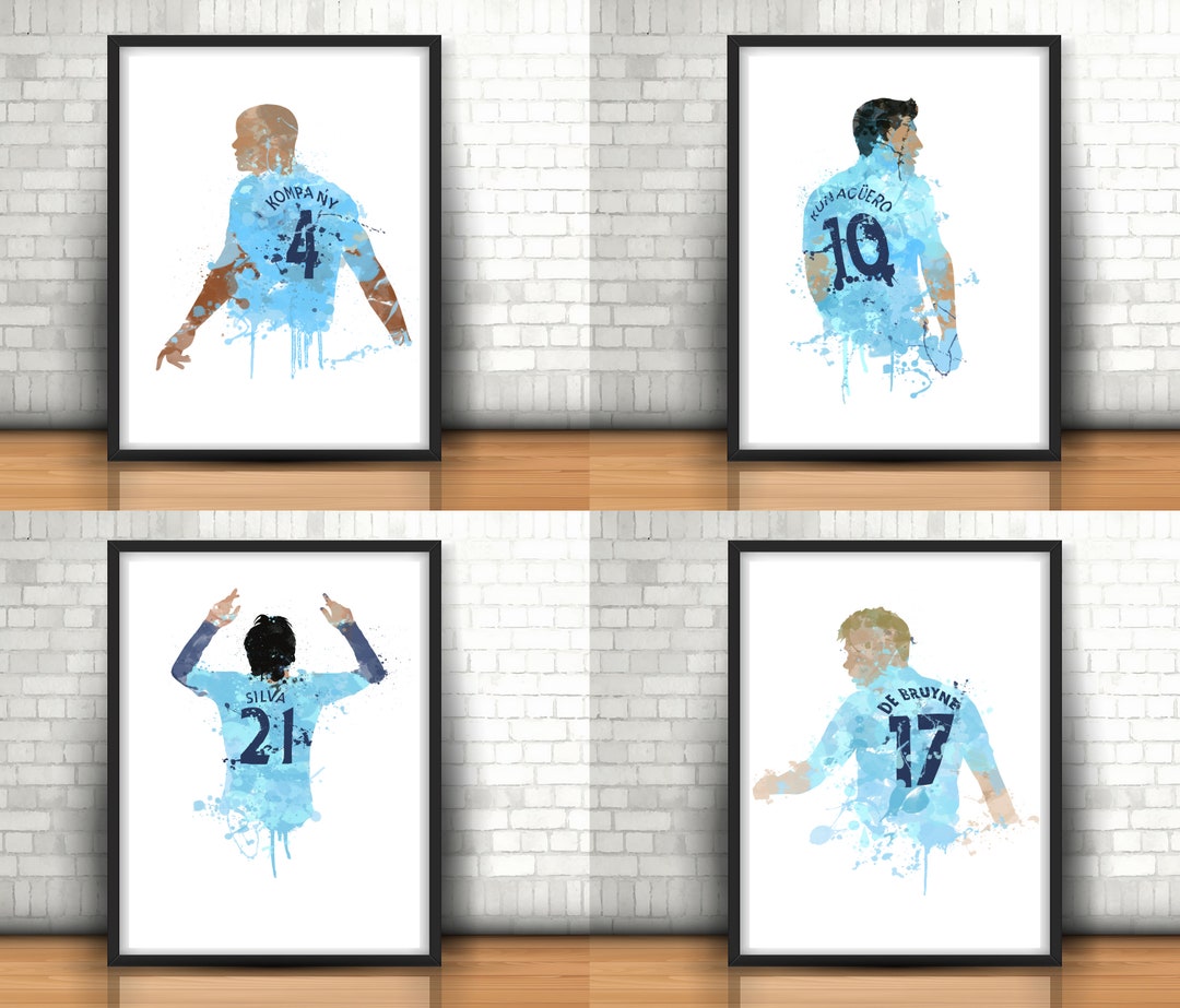 Man City Inspired Art Prints Set of 4 Club Legends, Football Art ...