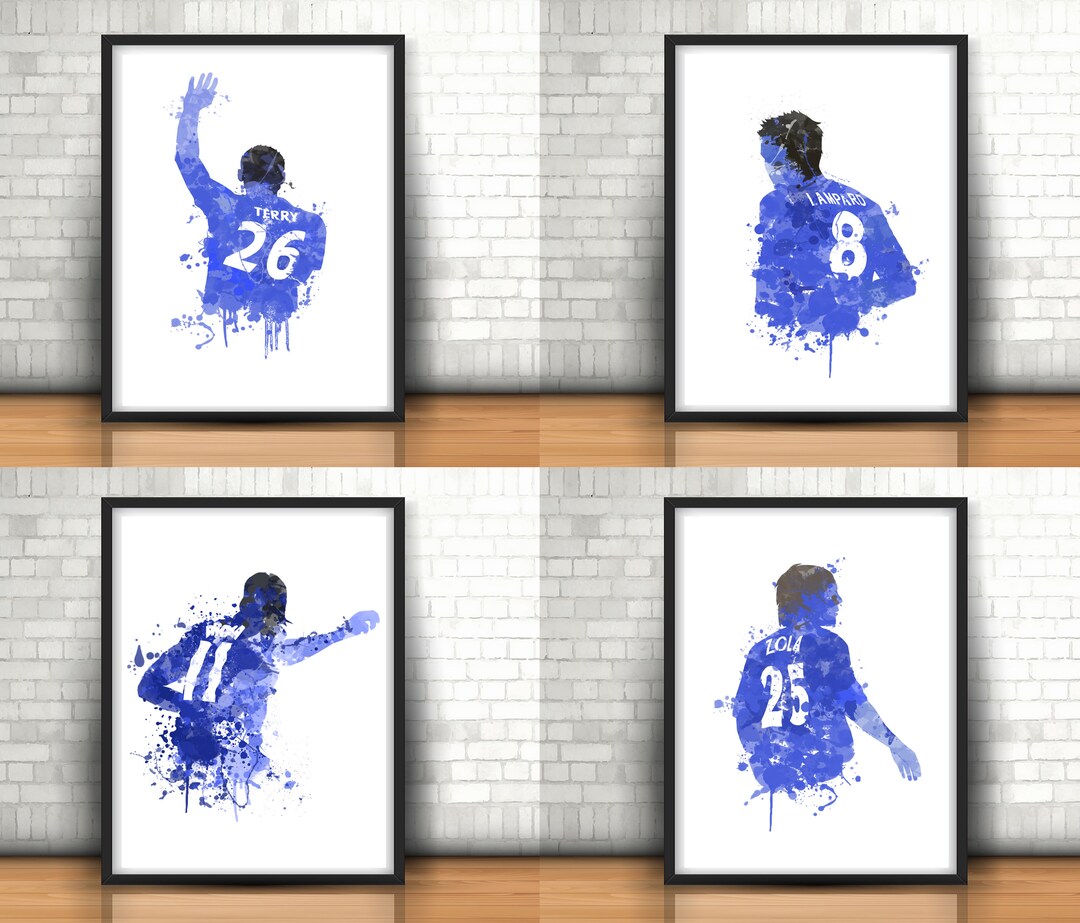 Chelsea Legend Art Prints Set of 4, Football Art, Mancave Decor, Boys ...