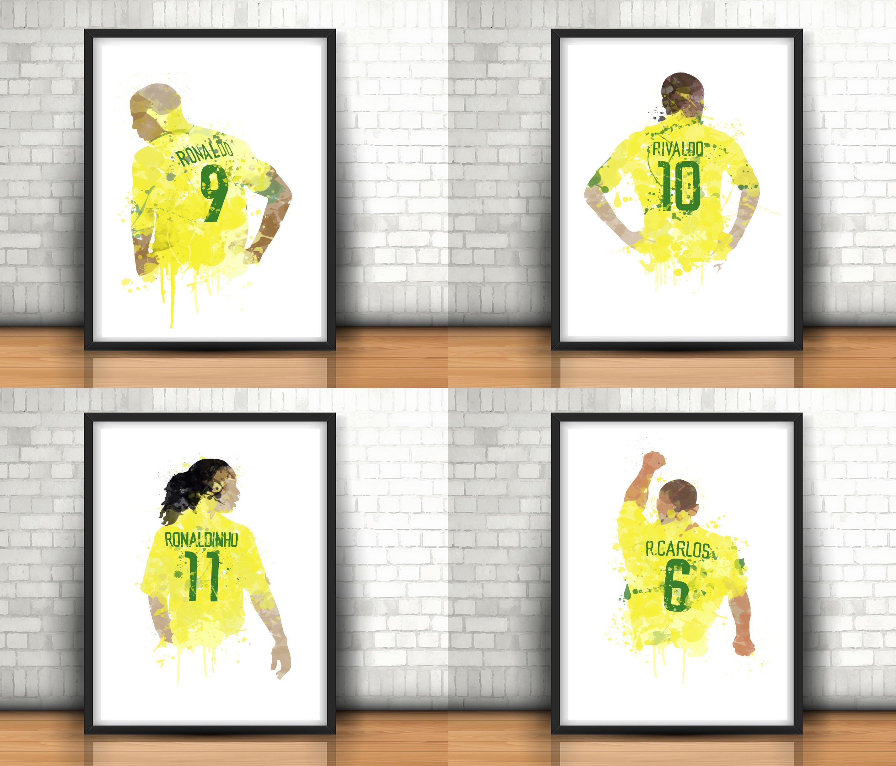 Brazilian Legends Art Prints Set Of 4 Football Art Mancave | Etsy