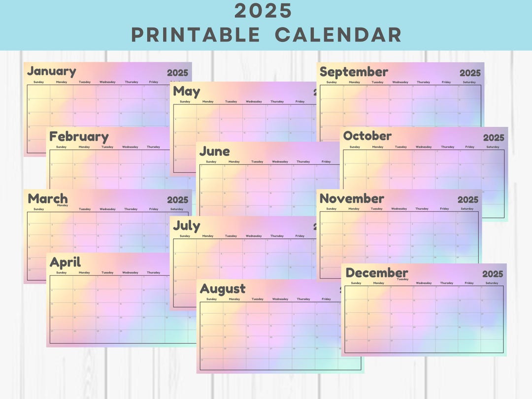 2025 Calendar Printable, Cute Kids Calendar 2025, Rainbow Calendar ...