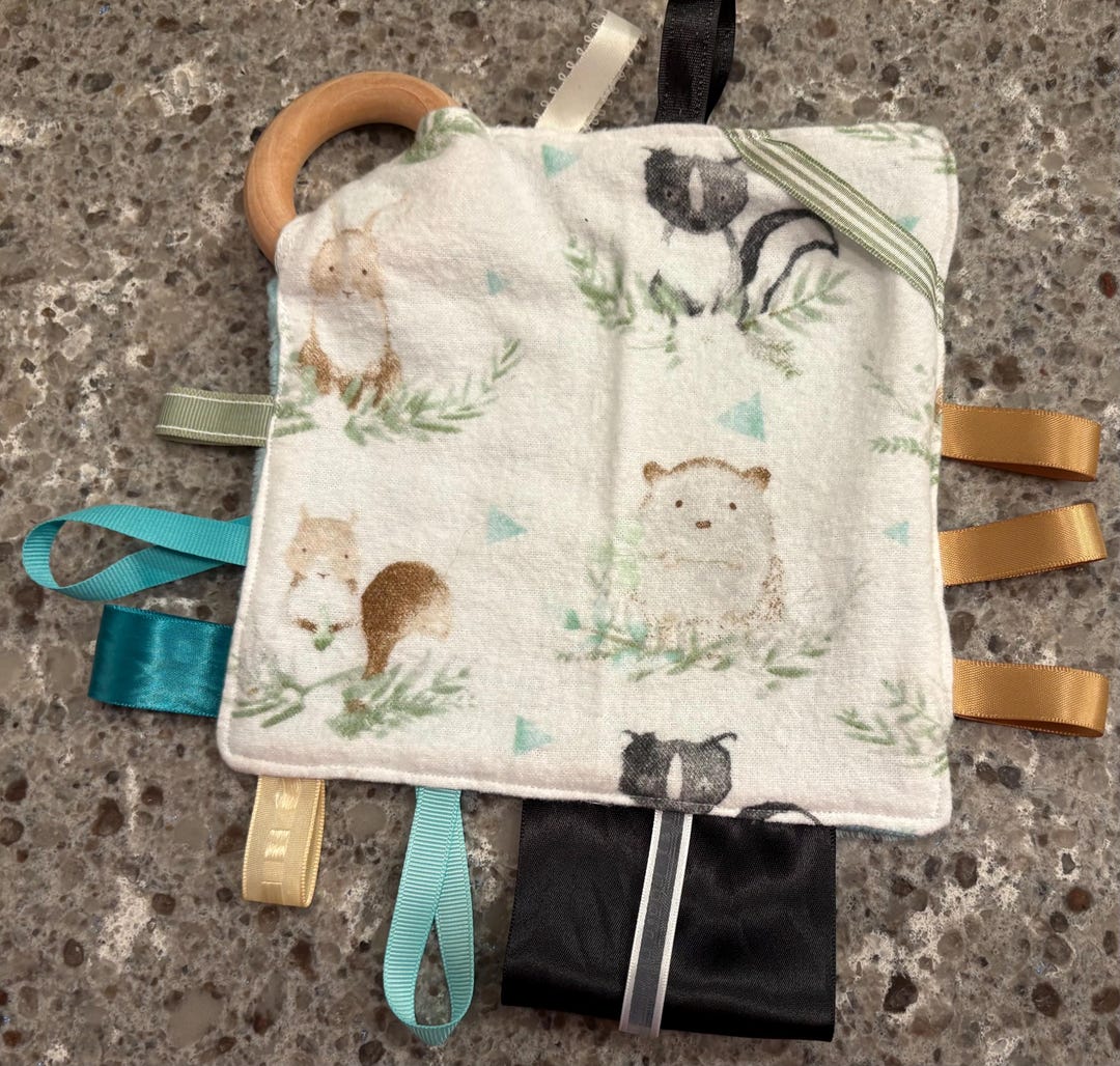 Mini Crinkle Taggy Toy Teether Turquoise and Woodland Animals - Etsy