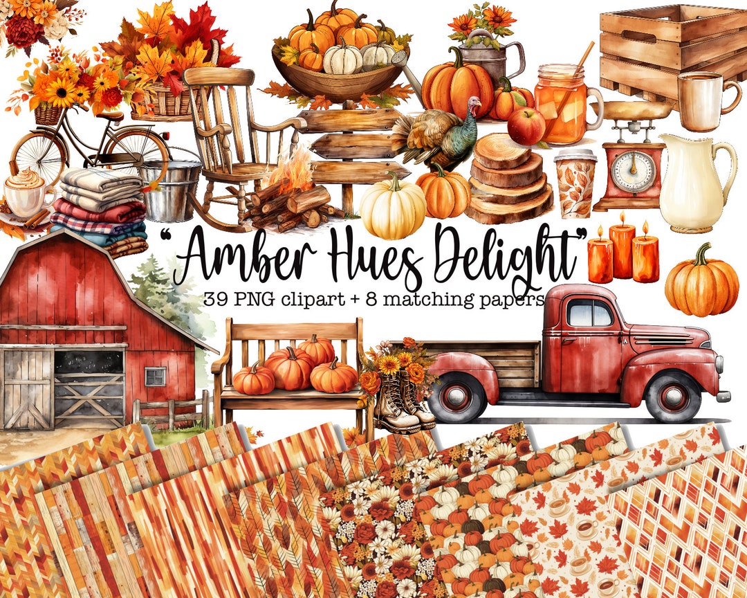 Fall Clipart Bundle, Watercolor Autumn Illustration, Old Truck Clip Art ...