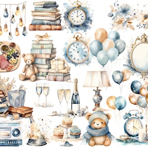 New Years Clipart Bundle, Family at Home 2024 Illustration, Game Night ...