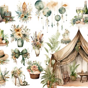 Bohemian Watercolor Clip Art, Digital Clipart, Boho Design, Neutral ...