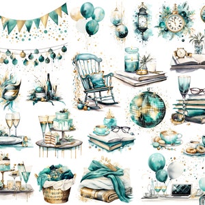 New Years Clipart Bundle, Watercolor 2024 Illustration, Rustic Party ...