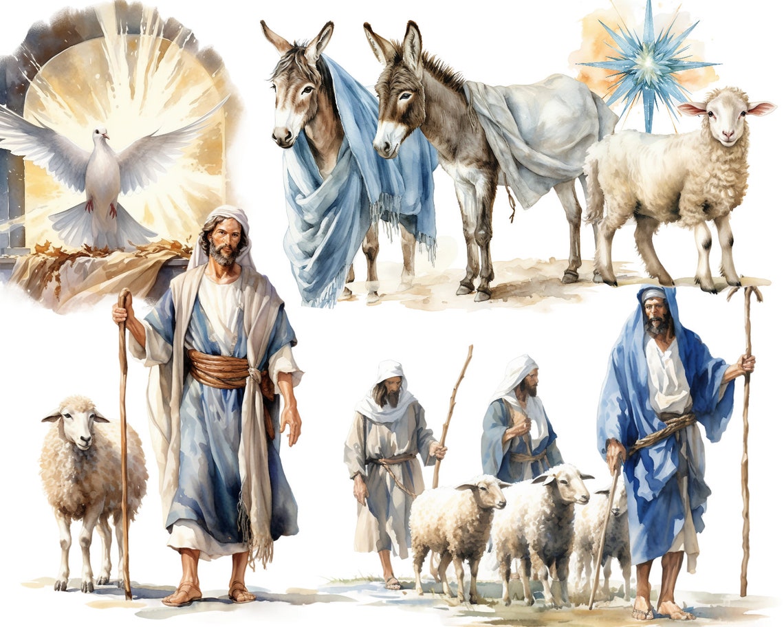 Nativity Clipart Bundle, Watercolor Jesus Birth Illustration, Bethlehem ...