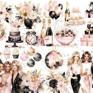 New Years Clipart Bundle, Watercolor 2024 Illustration, Rustic Party ...