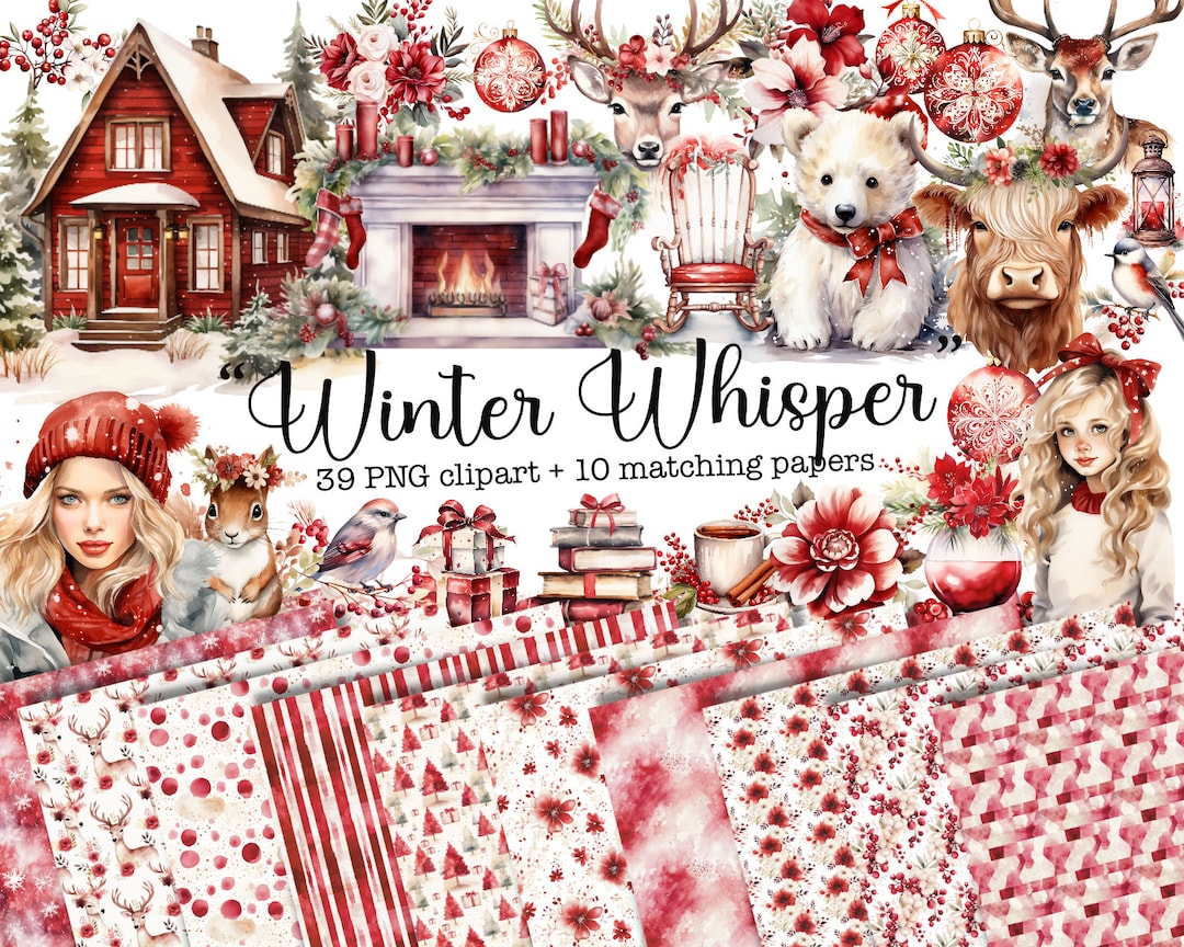 Winter Clipart Bundle, Watercolor Christmas Illustration, Flower Crown ...