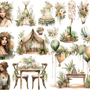 Bohemian Watercolor Clip Art, Digital Clipart, Boho Design, Neutral ...