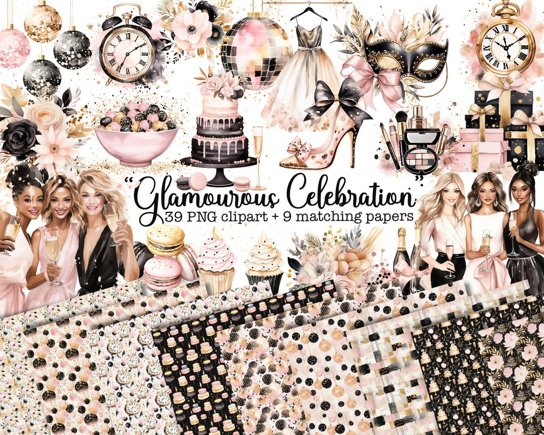 New Years Clipart Bundle, Watercolor 2024 Illustration, Rustic Party ...