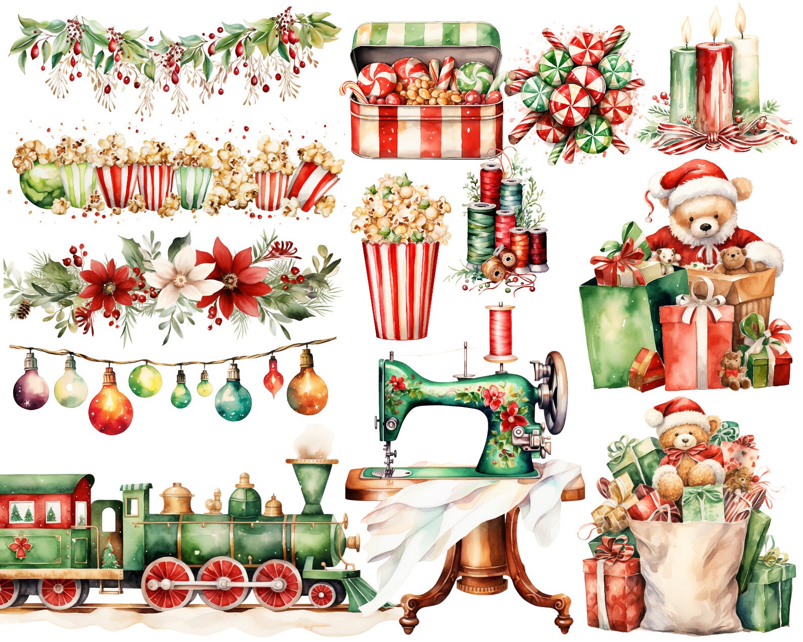 Santa’s Workshop Clipart Bundle, Watercolor Christmas Illustration, Elf ...