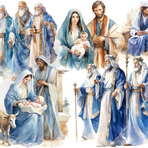 Nativity Clipart Bundle, Watercolor Jesus Birth Illustration, Bethlehem ...