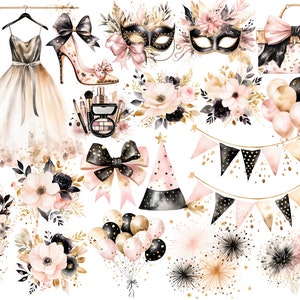 New Years Clipart Bundle, Watercolor 2024 Illustration, Rustic Party ...