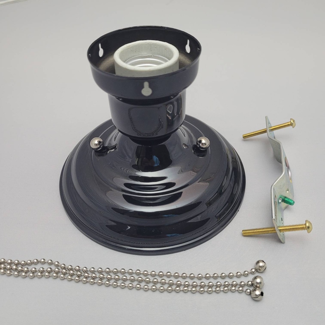 LOOK!!! GLOSS BLACK 3-chain Light Fixture -vintage Art Deco Shade Three ...