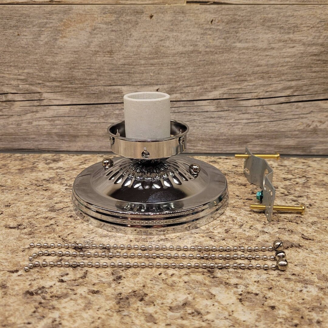 LOOK NEW CHROME 3-chain Light Fixture vintage Art Deco Shade Three ...