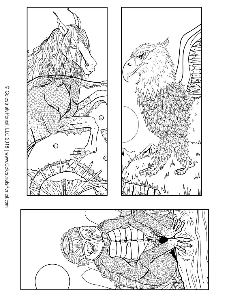Colorable Bookmarks: Mythical Creatures (printable) - Etsy