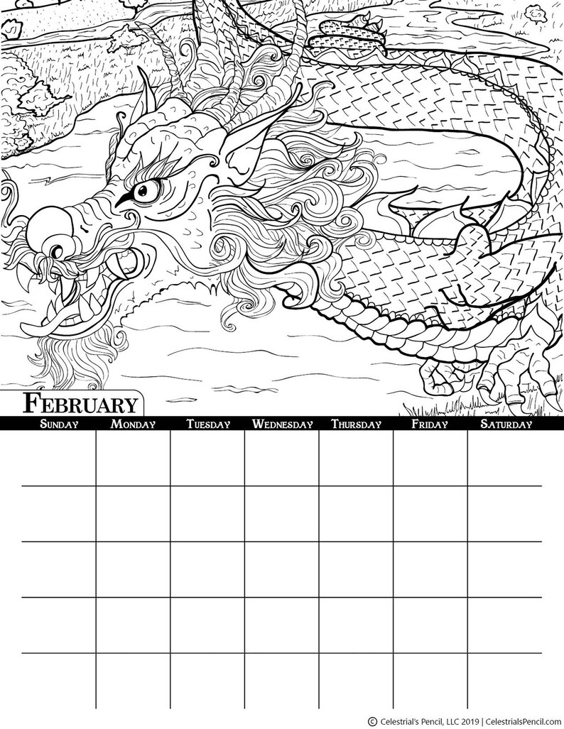 Coloring Calendar: Mythical Creatures (blank Dates - 3 Print Sizes) - Etsy
