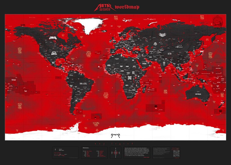 Metal Music World Map, a Decorative Map With Metal Music Aesthetic ...