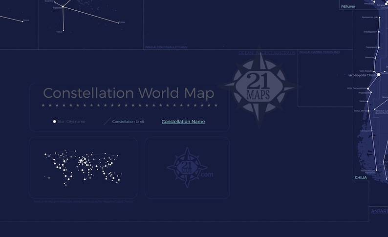 Artistic Constellation World Map a Geographic Map Inspired by - Etsy
