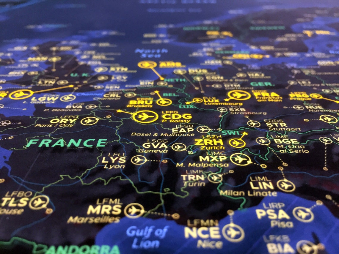 Europe Airport Map, a Unique and Customised Map With All Major Airports ...