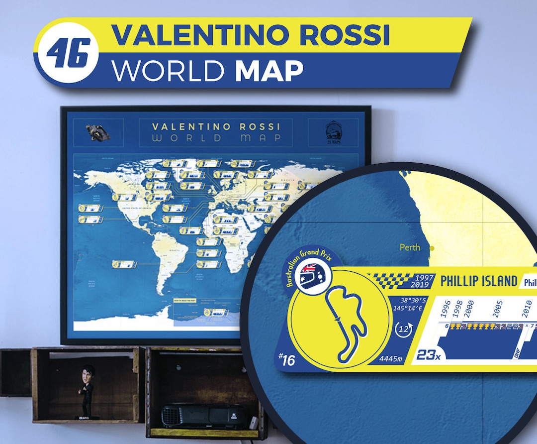 Valentino Rossi World Map, Career Circuits, Racing Fan Art - Etsy
