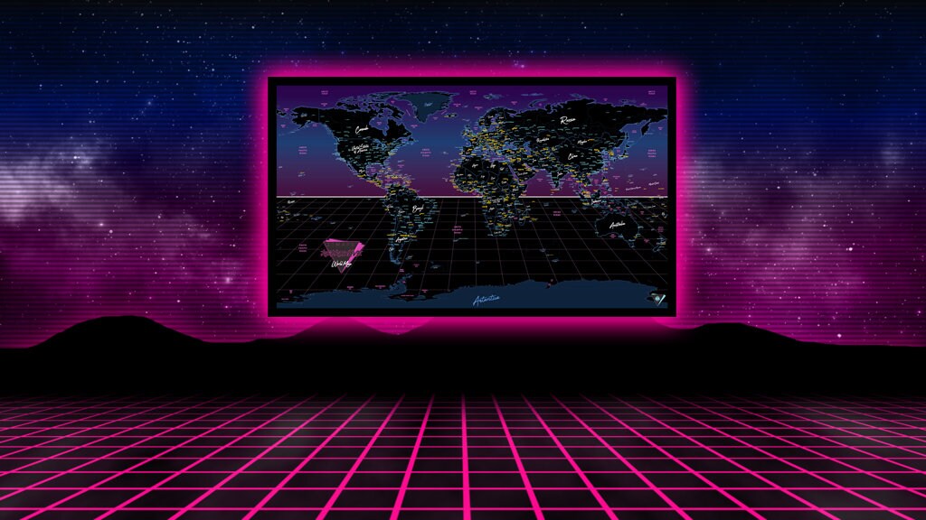 Retrowave World Map, 80s Synthwave Style - Etsy