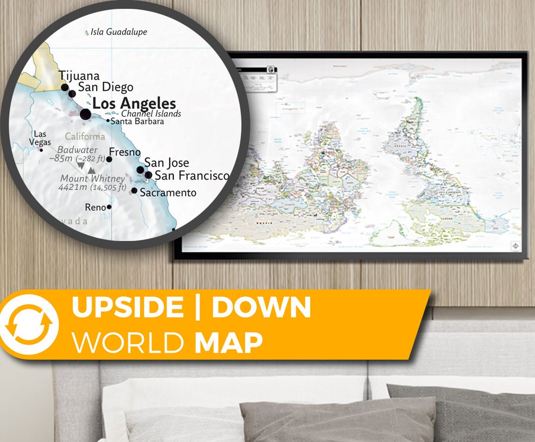 Upside Down Map With a South-up Orientation, Reversed Map, Unique Map ...