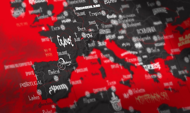 Metal Music World Map, a Decorative Map With Metal Music Aesthetic ...