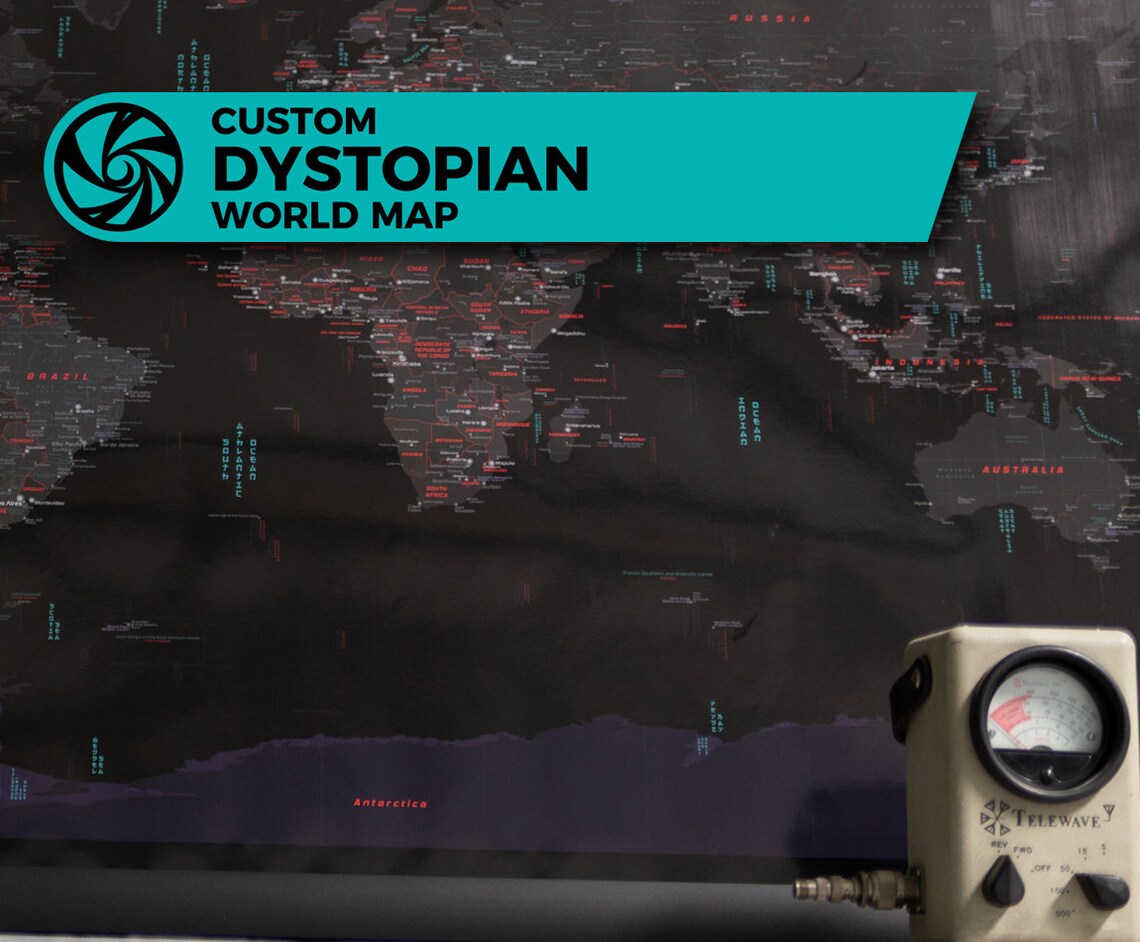 Custom Dystopian World Map, Alternate History, Cyberpunk Style - Etsy