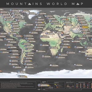 Moutains World Map, a Unique Physical and Aducative Map With All Major ...