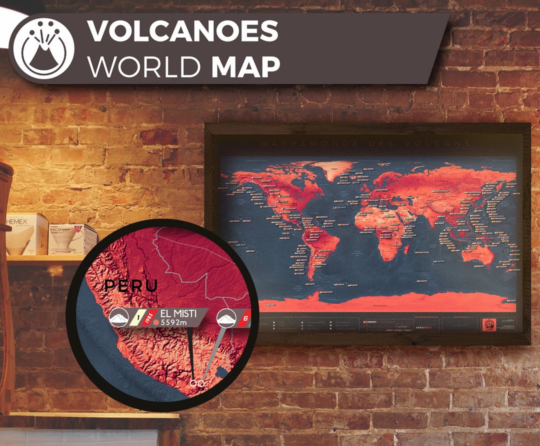 Volcano World Map, a Unique and Customised Map With All Major Volcanoes ...