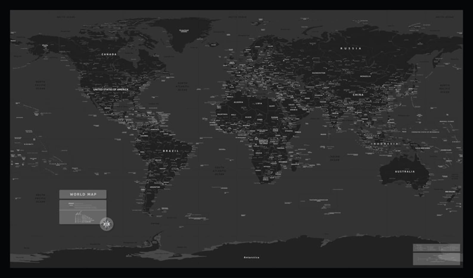 All Black Map, Customizable All Black Artistic World Map, Customizable ...
