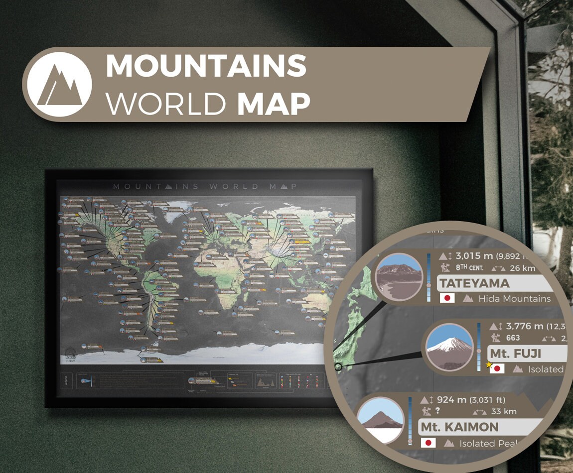 Moutains World Map, a Unique Physical and Aducative Map With All Major ...