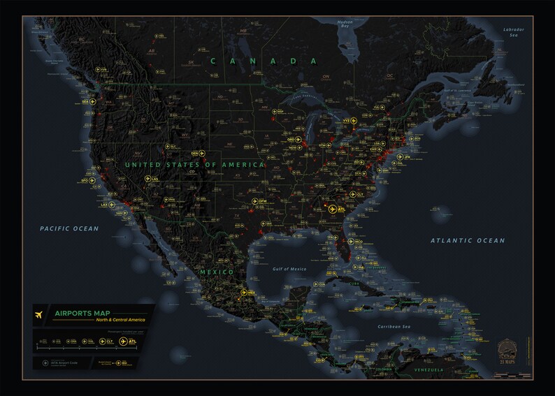North America Airport Map, Aviation Art, Pilot Gift - Etsy