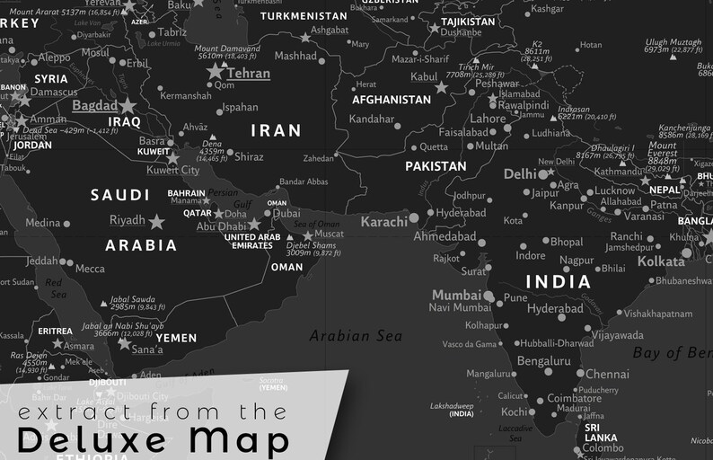 All Black Map, Customizable All Black Artistic World Map, Customizable ...