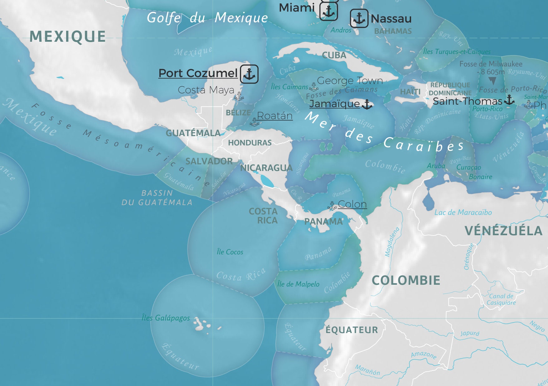 Oceanic World Map, a Relaxing World Map Based on the Ocean, Ports ...