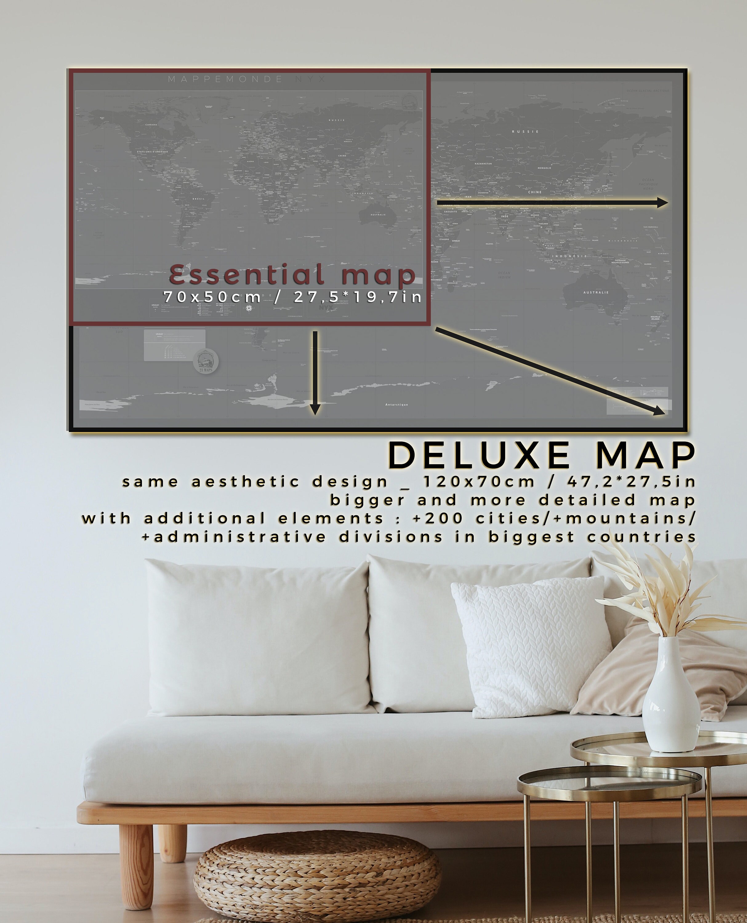 All Black Map, Customizable All Black Artistic World Map, Customizable ...
