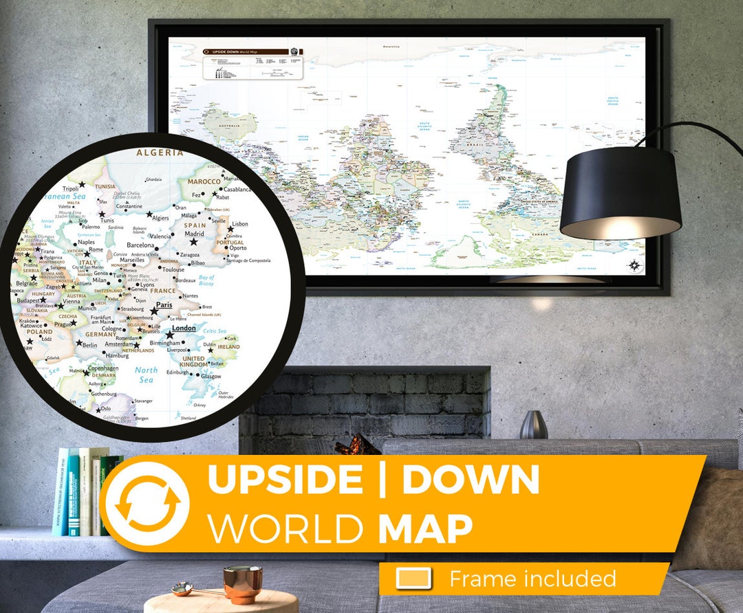 Deluxe Upside Down World Map Printed on Crystal Acrylic Glass and ...
